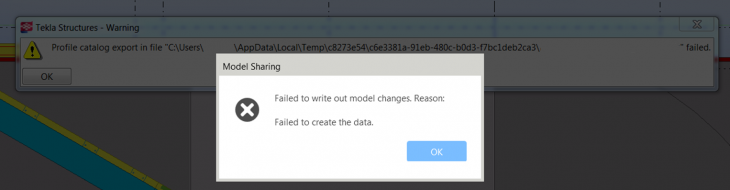 Failed to write out model changes. Failed to create data. | Trimble User Assistance